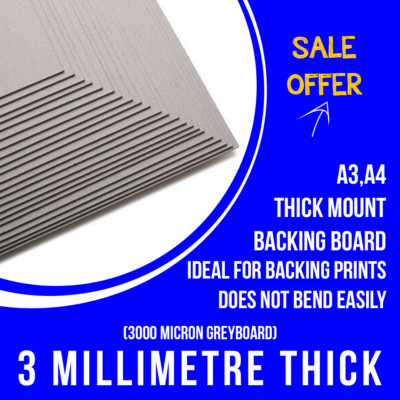 3000 Micron Greyboard, A3, A4, 3mm Card, Thick Mount Backing Board ...