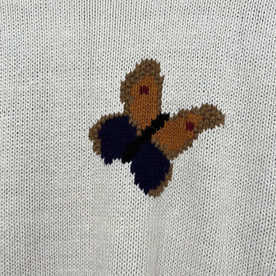 Vintage lecomte Handknit Floral Butterfly Oversize Cozy Cardigan Large ...