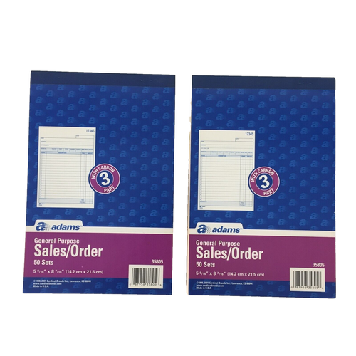 Set Of 2 Adams Sales Order Book General Purpose 3 Part And Carbon 50 ...