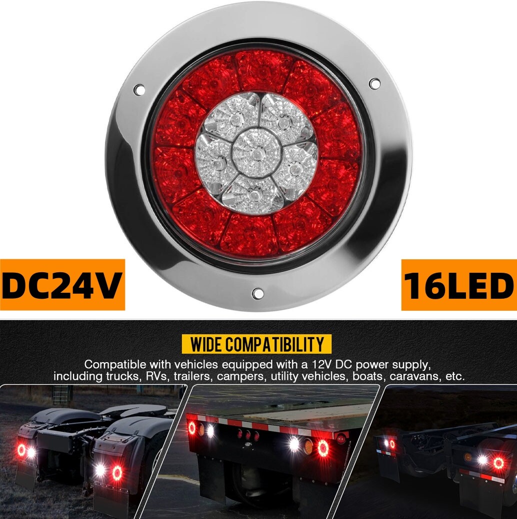 4" Inch Round LED Truck RV Trailer Tail Lights White Red Taillights 16 ...