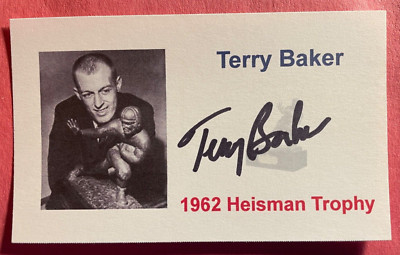 SIGNED TERRY BAKER 3"X5" INDEX CARD - 1962 HEISMAN TROPHY - OREGON ST ...