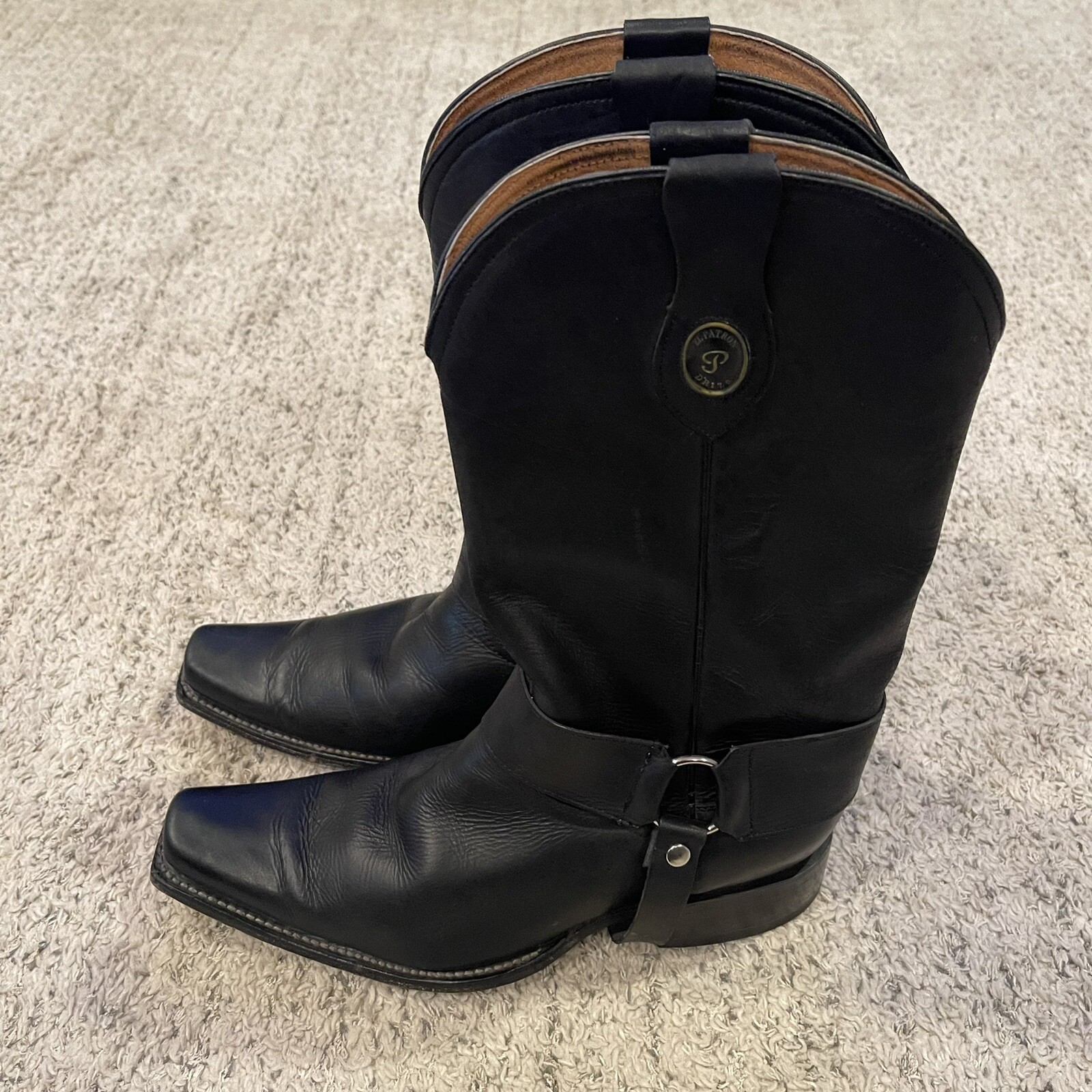 El Patron 9.5 Men’s Black Leather Motorcycle Cowboy W… - Gem