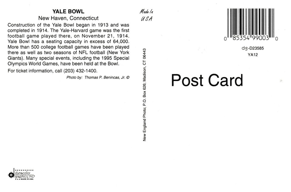 Historic Yale University Bulldogs Yale Bowl Football Stadium Postcard ...