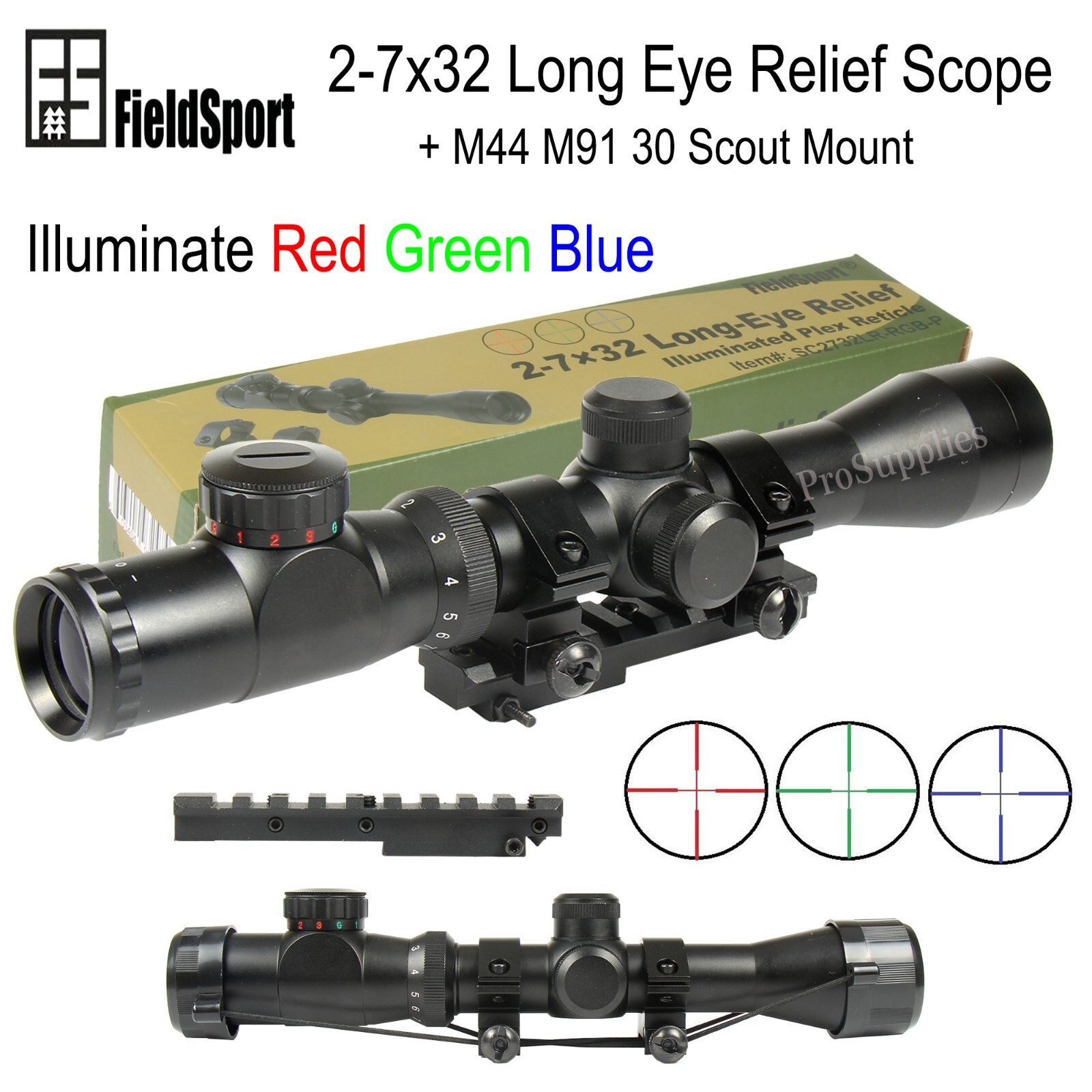 Mosin Nagant 2-7x32 Long Eye Relief Illuminate RGB Plex Scope + M44 M91 ...