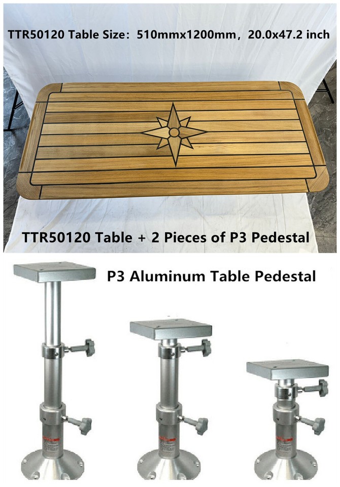 Boat Rectangular Teak Table Top 20.0x47.2 Inch Star Inlay Round Corner ...