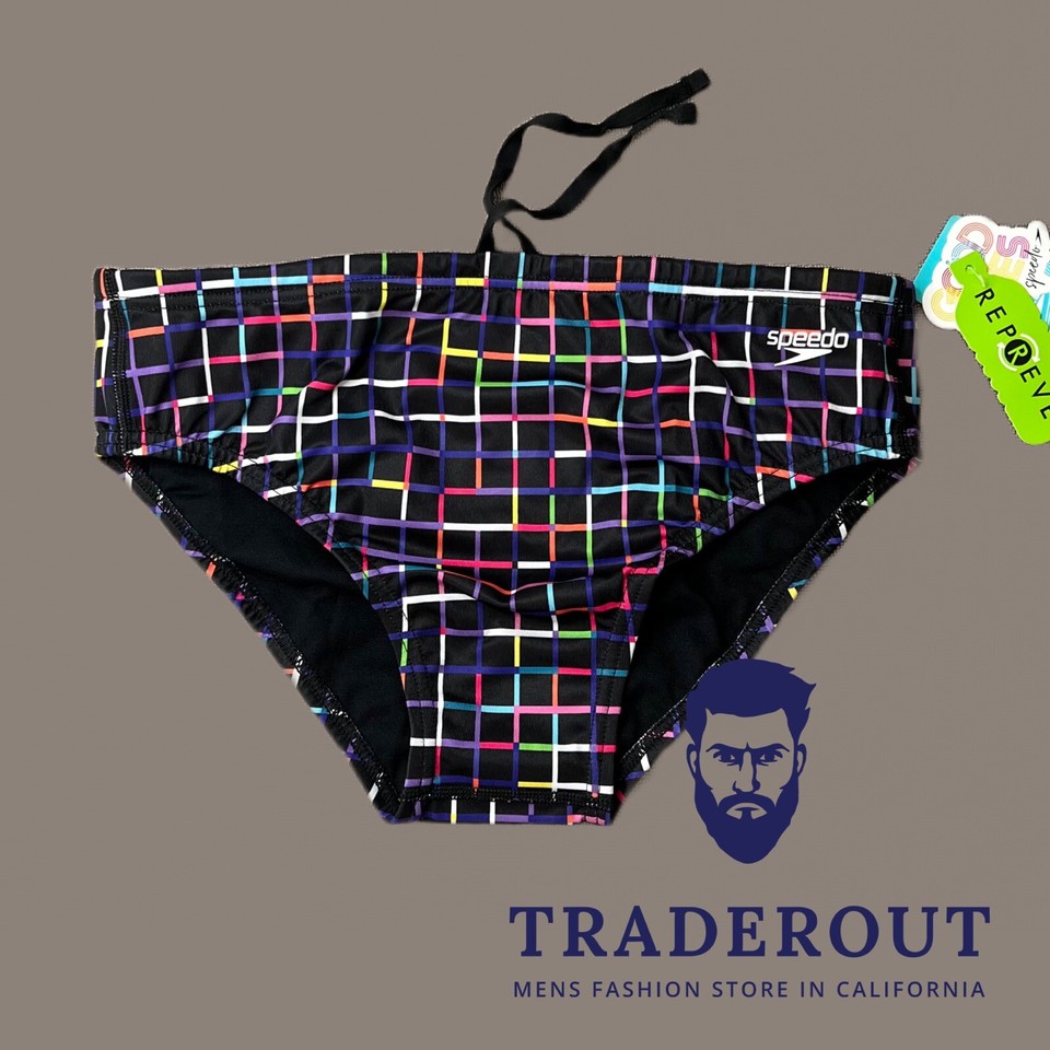 Speedo Men black square pegs endurance swim Brief Swimwear size 34 36 ...