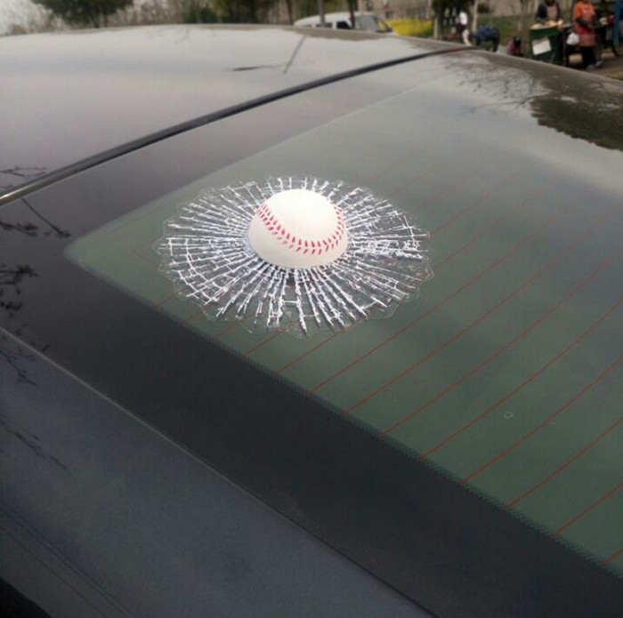 Car Glass Body 3D Baseball Hit Crack Adhesive stickers Broken Window ...