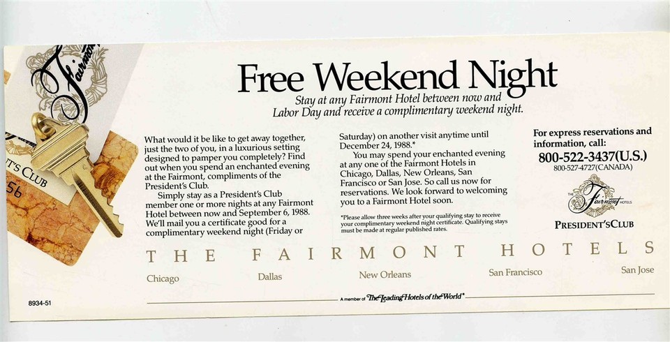 Fairmont Hotels Brochure Folders Certificates Presidents Club Directory ...