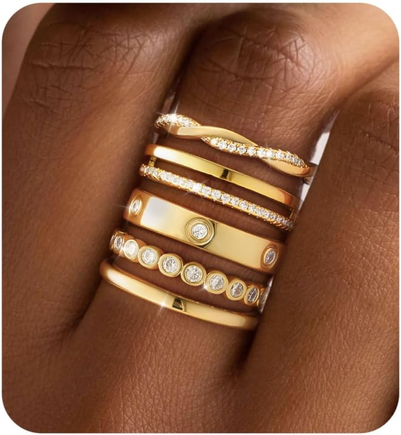 Stackable Gold Rings for Women Non Tarnish Dainty 14K Gold/Silver ...