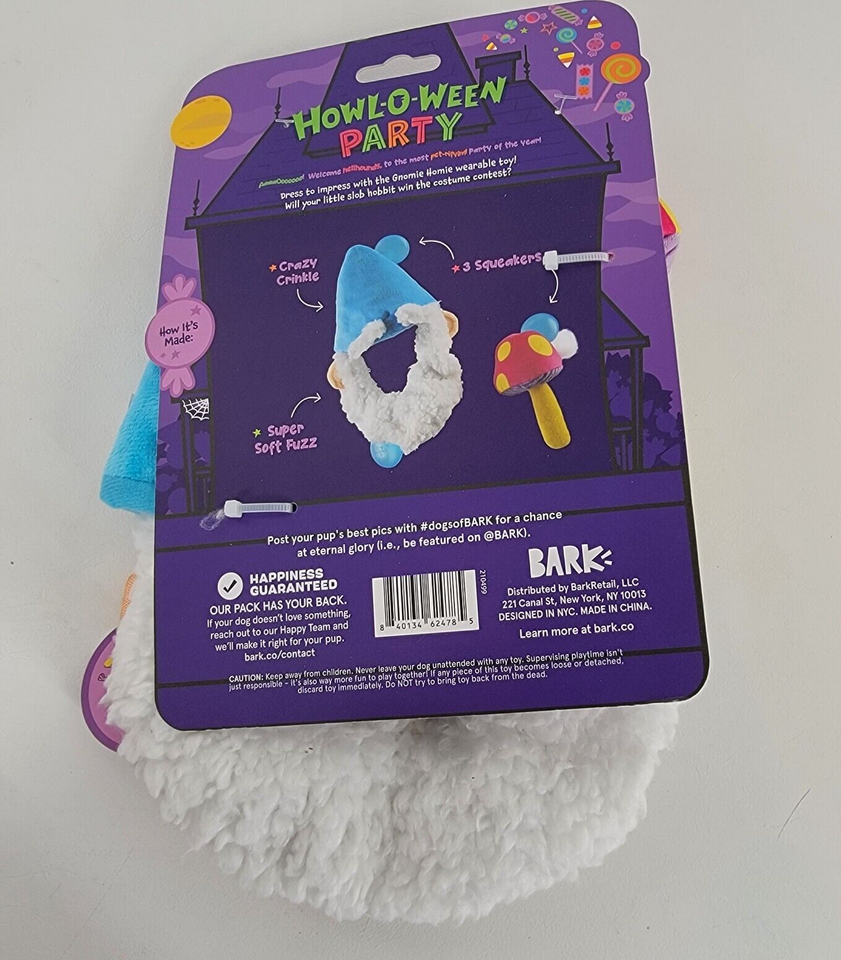 Bark Howl-O-Ween Party Gnomie Homie Wearable Toy, Crinkle & 3 Squeakers ...