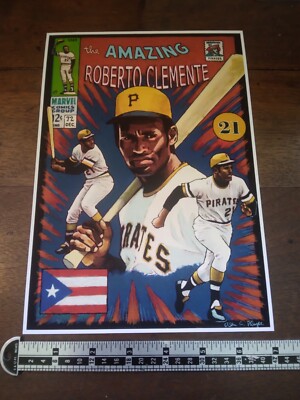 Baseball Art Card Print of Roberto Clemente Comic Cover 7x10" Print ...