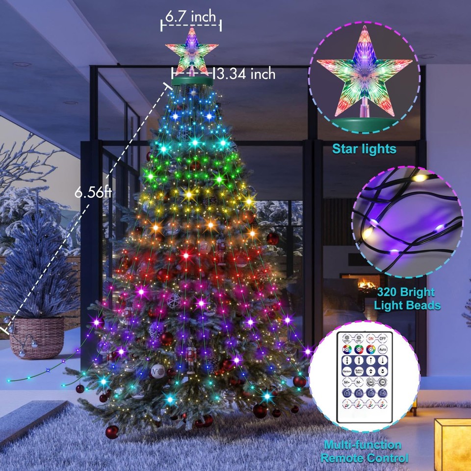 Smart Christmas Tree String Lights with Ring, 330 LED Indoor Christmas ...