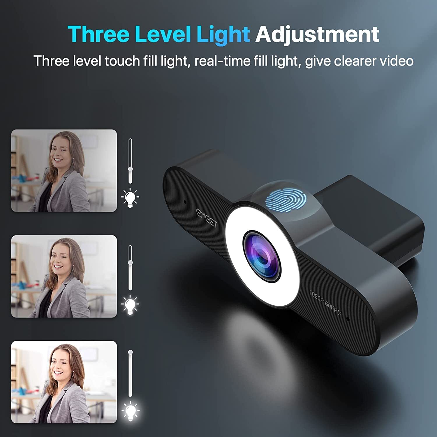 Webcam Ring Light 1080P HD 60FPS Autofocus W/ Bluetooth Speakerphone ...