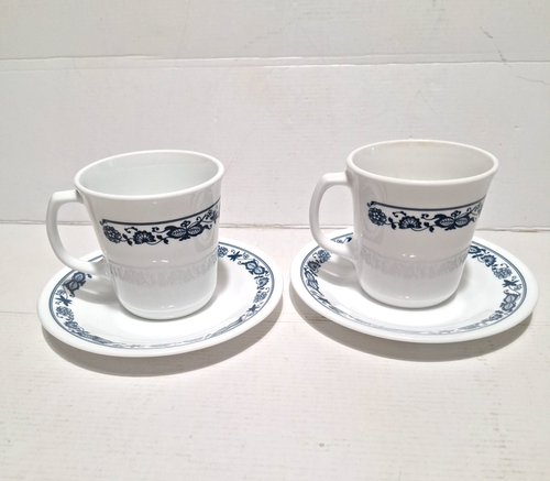 Set Of 2 PYREX Old Town Blue Onion White Coffee Mug Cups D Handle ...