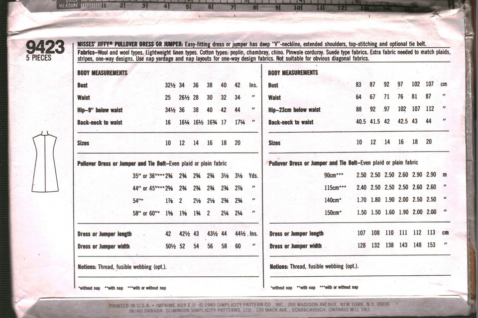 9423 Vintage Simplicity SEWING Pattern Misses Jiffy Pullover Dress ...