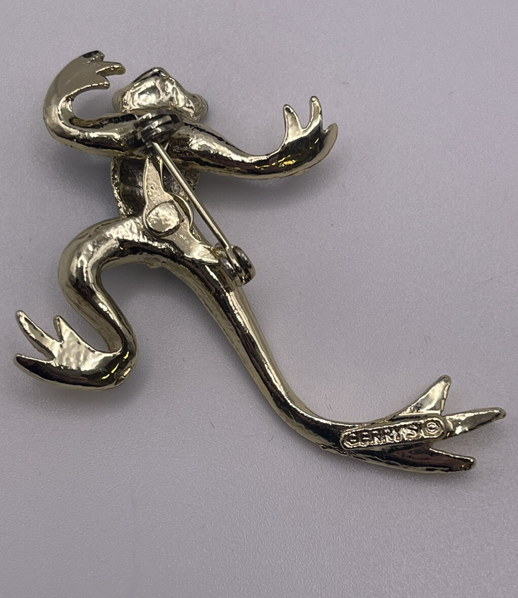 Vintage 2" Leaping Frog Toad Tree Frog Brooch Pins En… - Gem