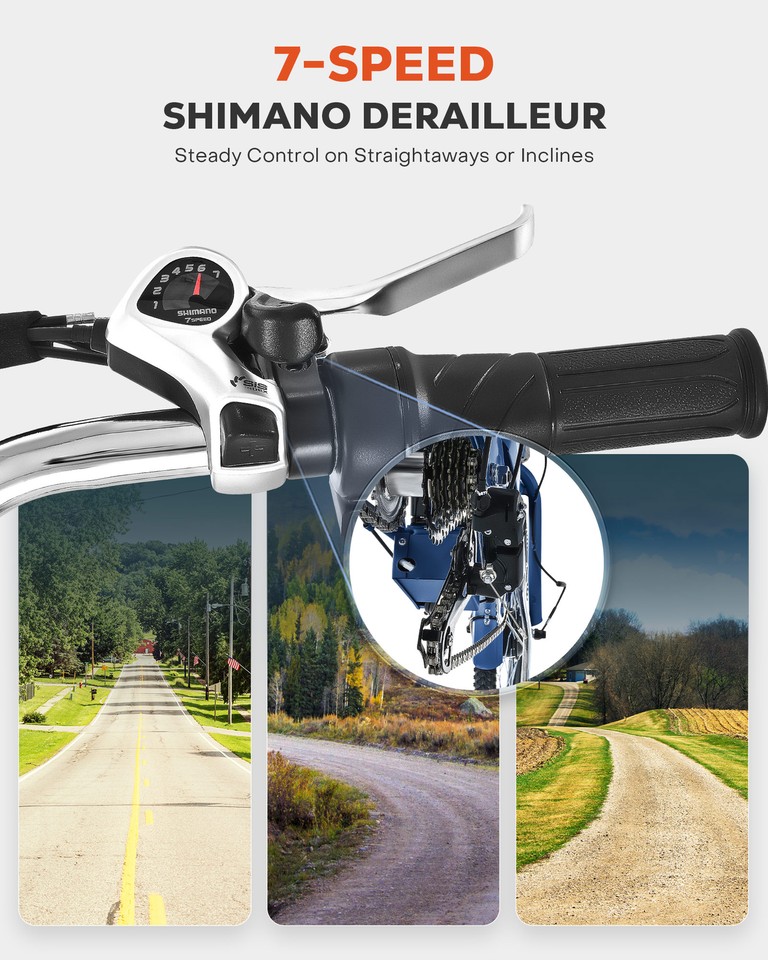 VIRIBUS Electric Tricycle 7-Speed 350W 24"/26'' Adult Trike Motor Dual ...