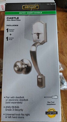 Defiant Entry Door Handle & Knob Set Castle Satin Nickel Finish Grade 3 ...