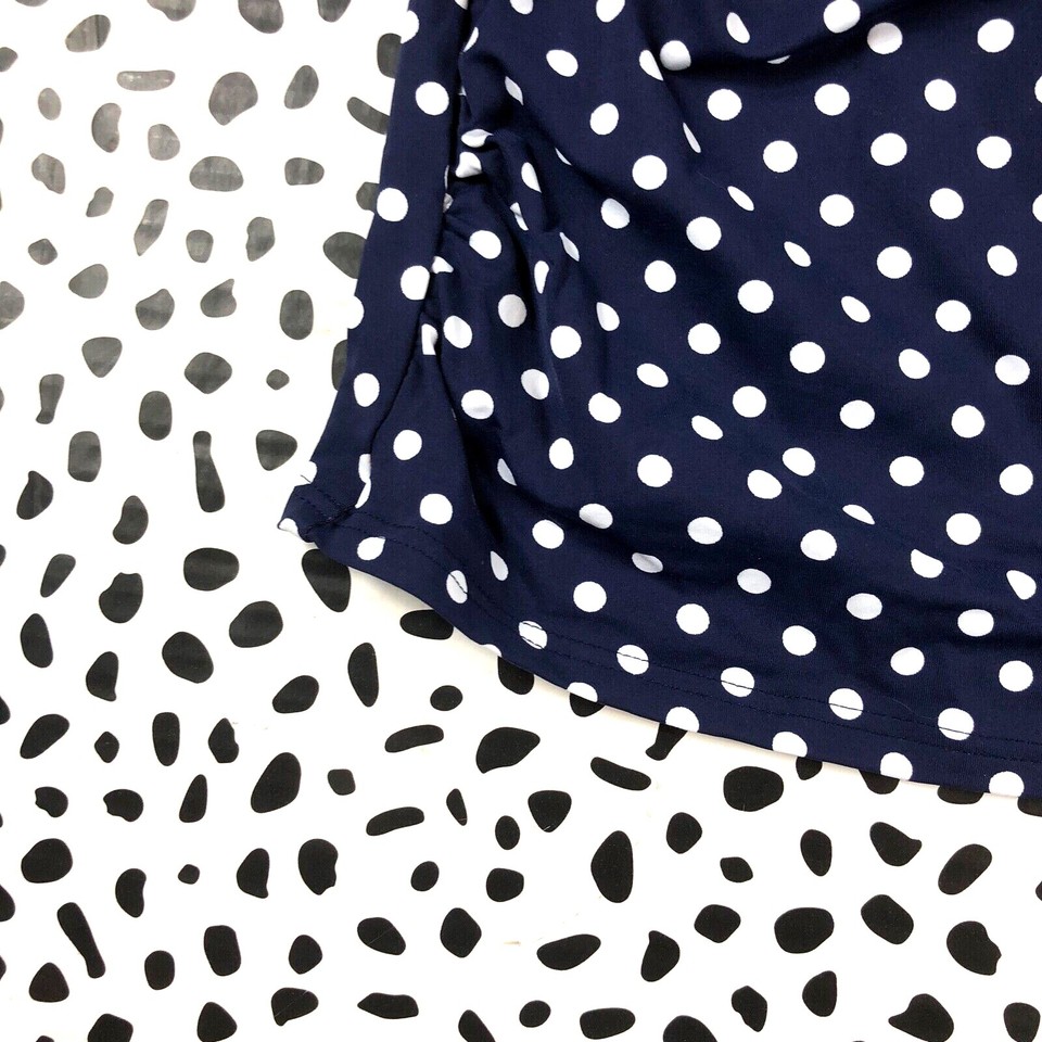 Lands End Deep Sea / Navy Polka Dot Pleated Tankini 14W PLUS SWIM TOP ...