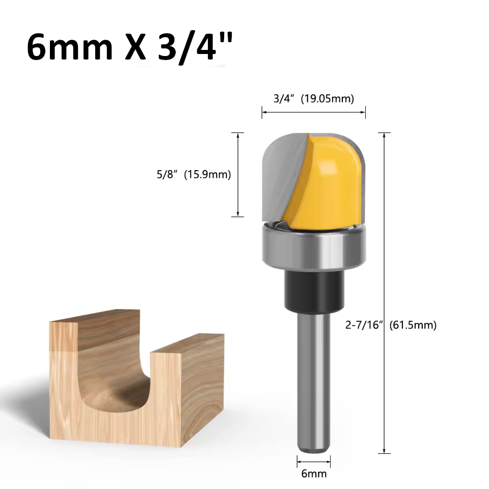 6mm & 1/4" Shank Wood Router Bit Bowl & Tray Round Nose Cove Core Box ...