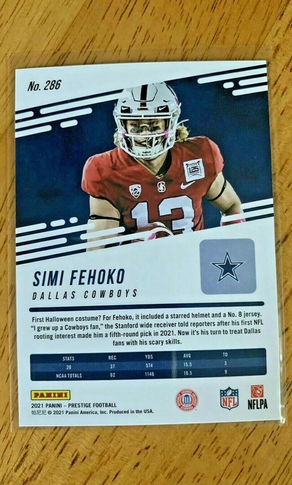 Simi Fehoko #286 Rookie Card 2021 Panini Prestige Dallas Cowboys MINT ...