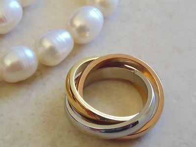 316L Stainless Steel Triple Tone Tri-Roll Links Band Ring. | eBay