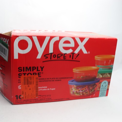 Pyrex Glass Storage Bakeware Set with Assorted Colored Lids 10-pc /Set ...