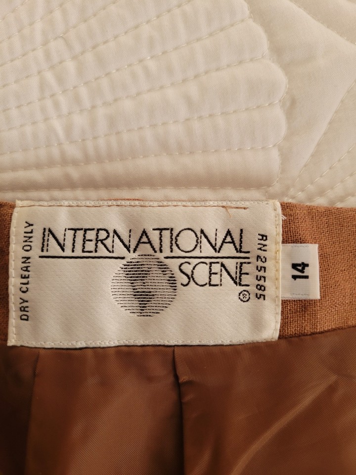 Vtg International Scene Brown 100% Linen Midi Straight Skirt Russia ...