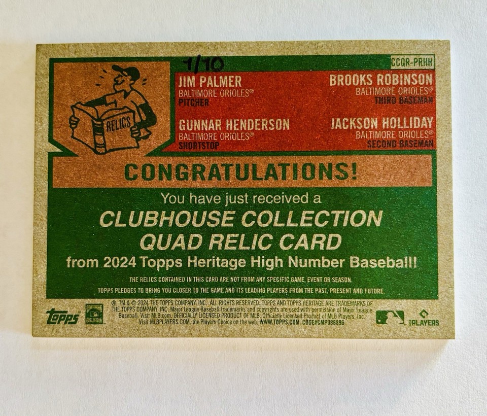 2024 Topps Heritage High Number QUAD RELIC Holliday Gunnar Brooks ...