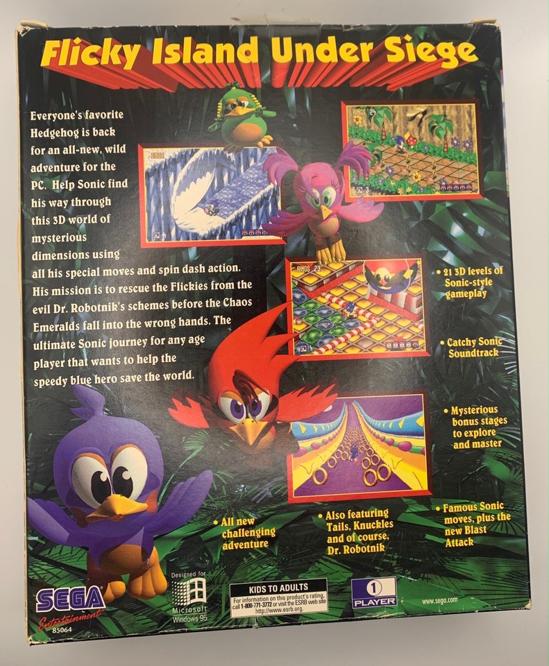 Sonic 3D Blast SEGA PC BIG BOX Windows 95 Complete Tested with ...