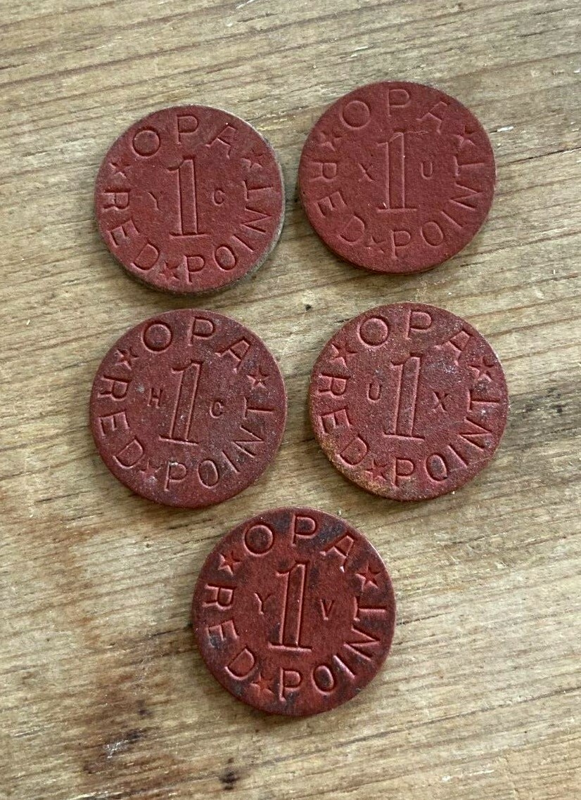 Vintage red point tokens coins OPA WW2 WWII home front ration XU YC YV ...