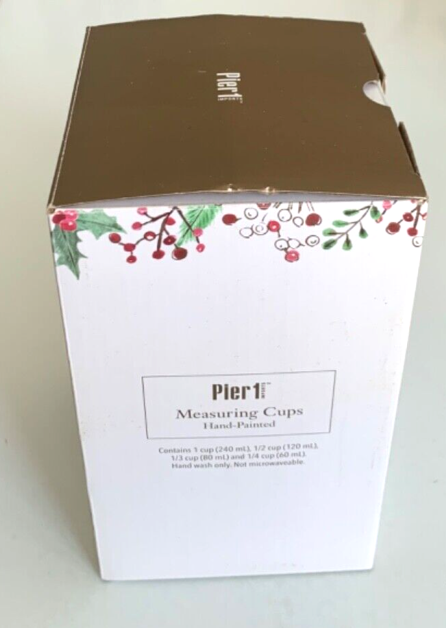 PIER 1 Measuring Cups Set/4 SNOWMAN Hand Painted Shiny Holiday Stacking ...