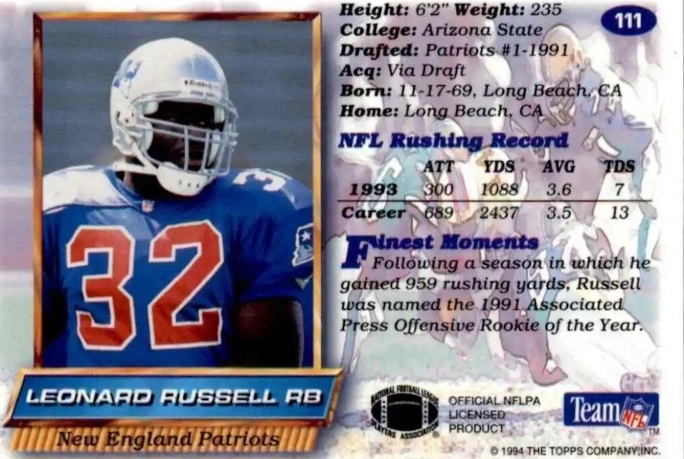 1994 Finest Football Card #111 Leonard Russell | eBay