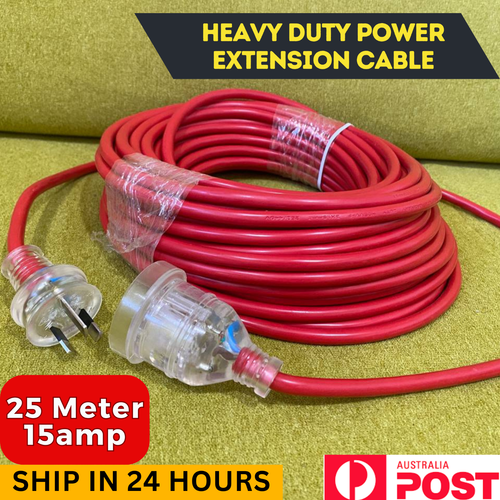 25Meter 15amp Extra Heavy Duty Power Extension Cable Lead Cord With ...