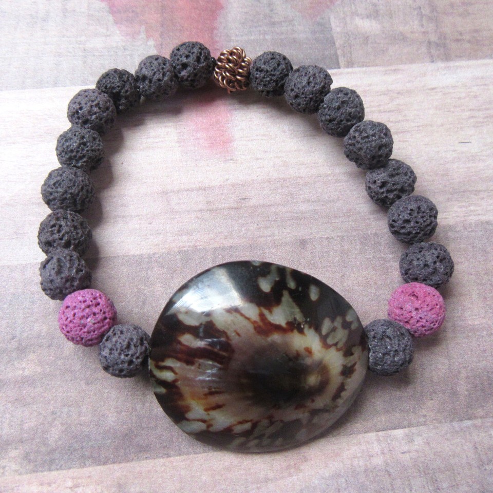 Nature-Inspired Stretch Bracelet: Tortoise Shell & Lava Beads | eBay