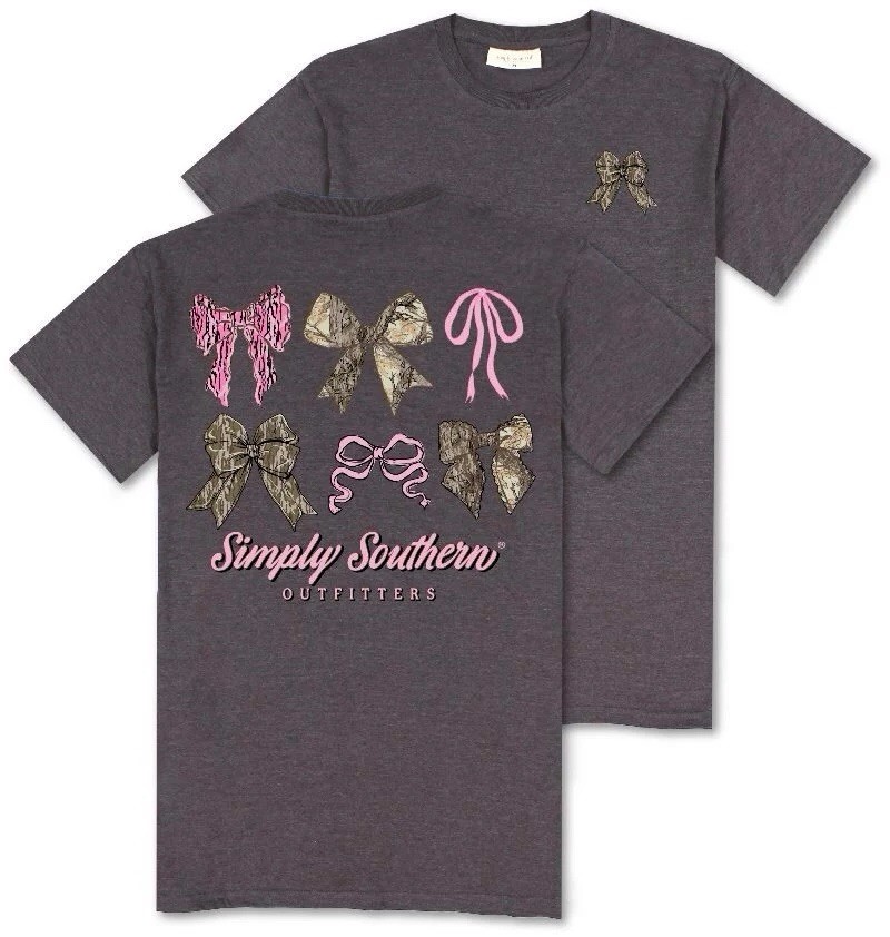 Simply Southern Camo Pink Bows Ribbon Tee Women’s XL New Short Sleeve T ...