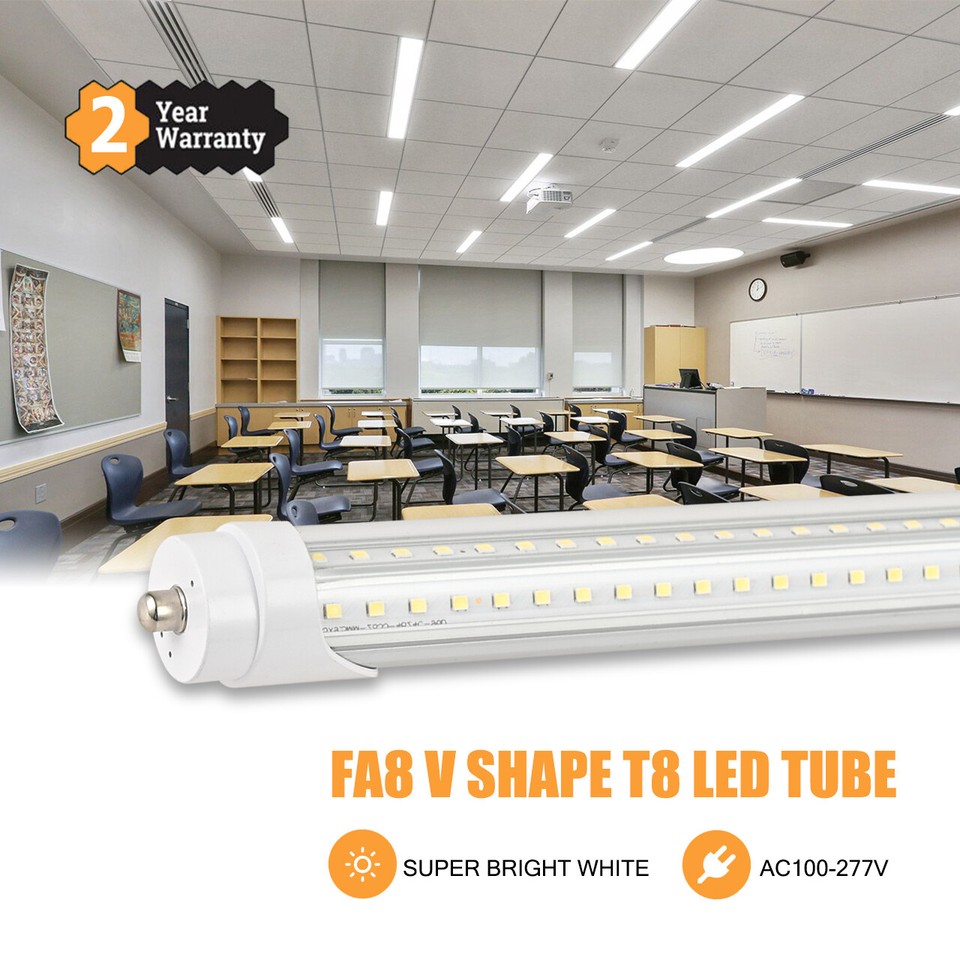 T8 Single Pin 4FT 5FT 6FT V-Shape LED Tube Light 6500K Clear Lens 6 ...
