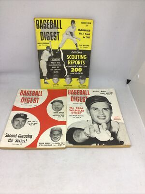 (3) Vintage 1950’s Baseball Digest Magazine Lot Roberts/Wilhelm/Jensen ...