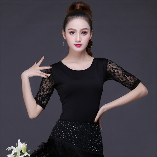 Women Latin Dance Blouse T-shirt Top Ballroom Dancewear Salsa Lace ...