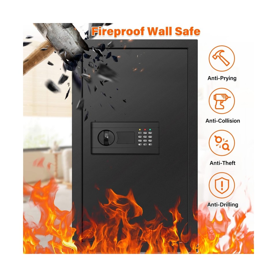 25.6" Tall Fireproof Wall Safes Between The Studs 16" Centers, Hidden ...