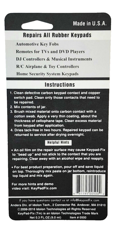 KEYPAD-FIX - Repairs All Rubber Keypads - 0.3 oz Container - FREE ...