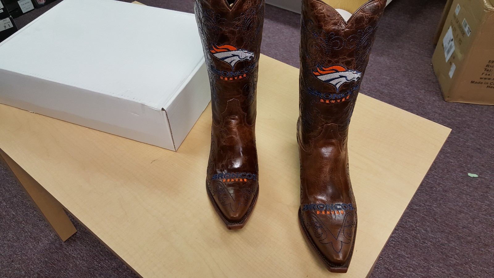 Denver Broncos Ladies Brown Leather Boots size 5.5 10 11 Stiched Cowboy ...