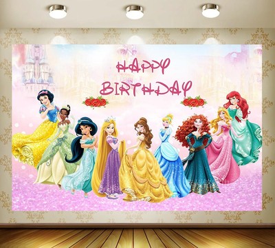 Girls Princess Happy Birthday Backdrop Photo Background Party Supplies ...