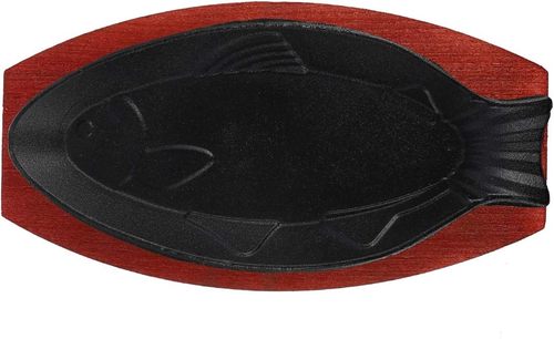 Cast Iron Pan 1 Set Fish Shaped Frying Pan with Wood Base Cast Iron ...