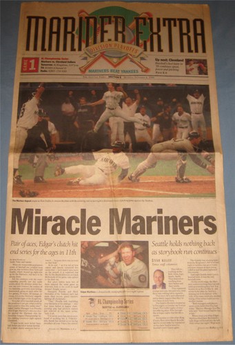 1995-10-9 Seattle Mariners Beat Yankees Playoffs Baseball Newspaper ...