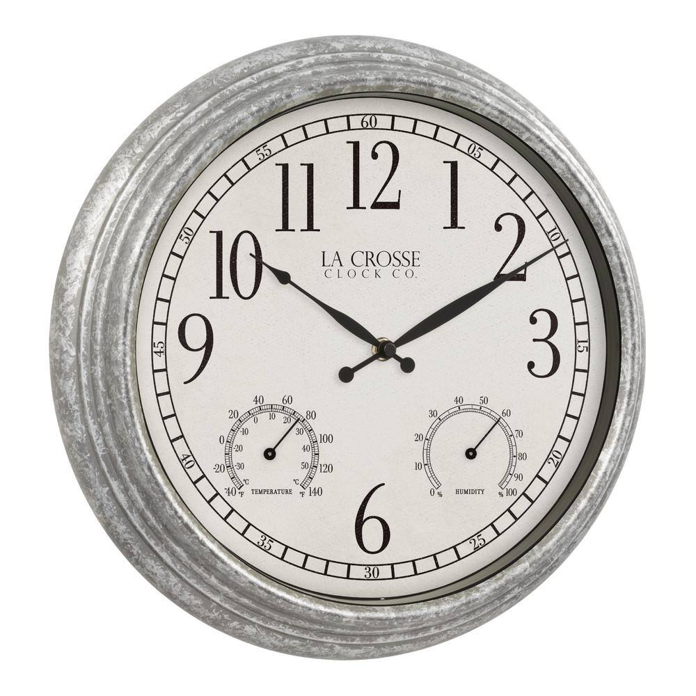 Galvanized Wall Clock Indoor/Outdoor Temperature Humidity Weather ...