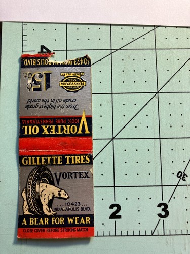 Vintage Matchbook Cover Gilette Tires Vortex GLUED BACK | eBay
