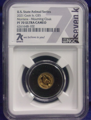 2021 Cook Islands $5 Gold U.S. State Animal Series Montana Cloak NGC ...