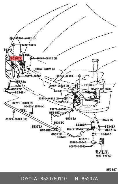 Genuine OE headlight washer system 8520750110 for TOYOTA 85207-50110 ...