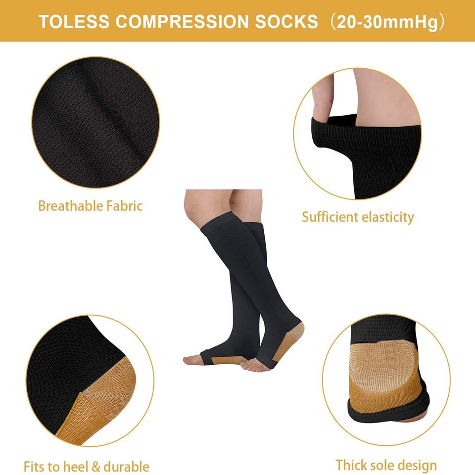 3 Pairs Open Toe Compression Socks for Men Women Toeless Compression ...